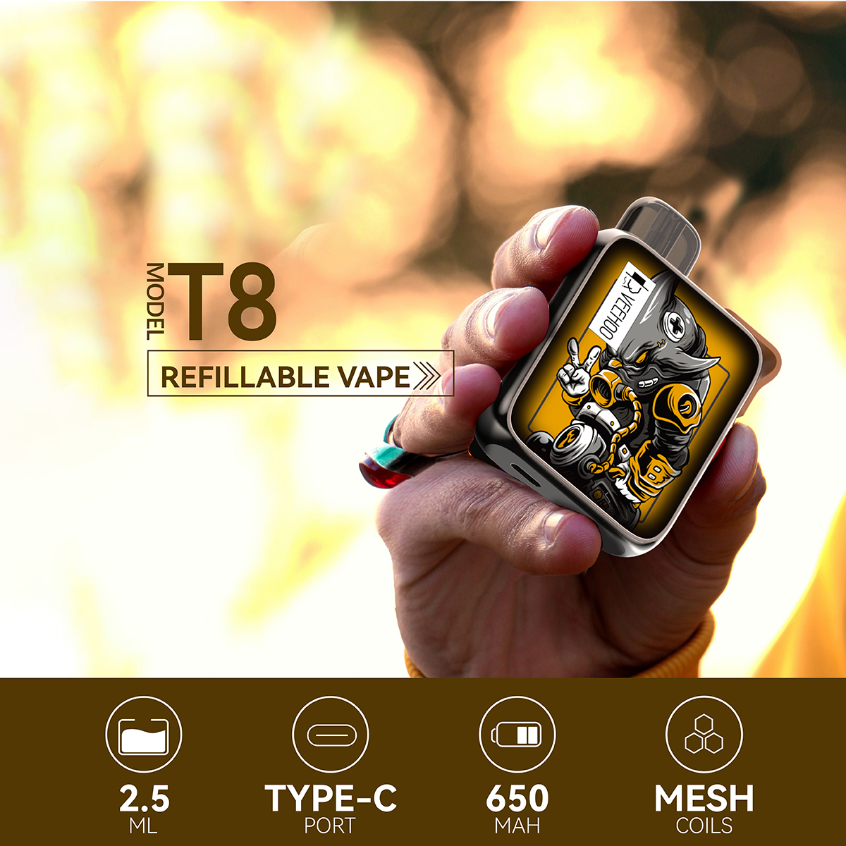 T8 refillable vape - Vape Wholesale Supplier | VEEHOO vape pen factory