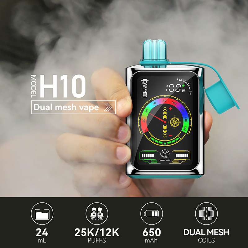 H10 25000 Puffs, Dual Mush Coil, Sliding Touch Full Screen Vape - Vape ...